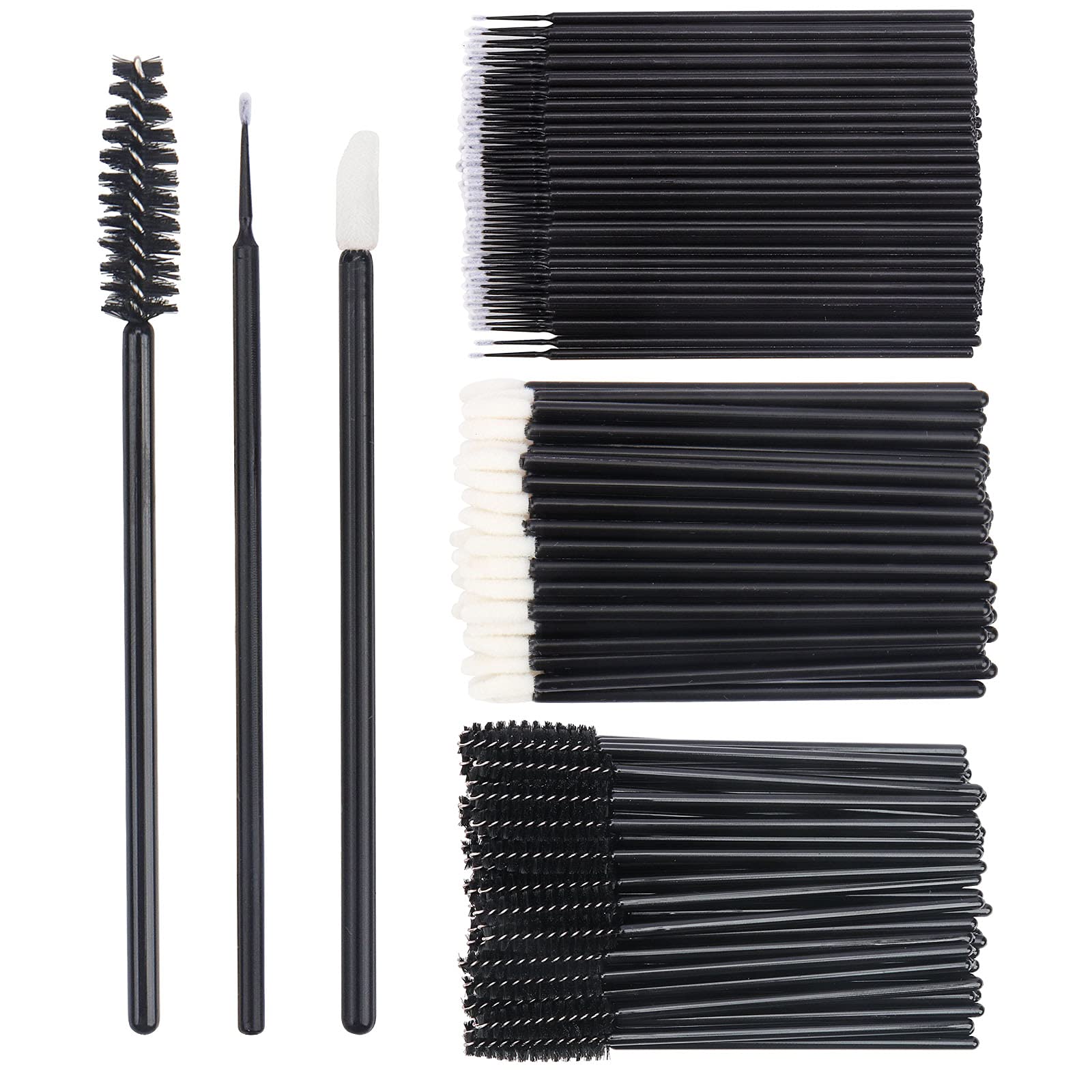 300 PCS Eyelash Extension Supplies Kit,Disposable Lash Spoolies Brushes Micro Swab Brushes Mascara Wand Lip Brushes for Eyelash Extension Tattoo Lipstick Applicator(Crystal White)