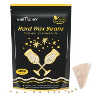 wax beads for hair removal, anreacho 10.5oz waxing beads at home hard wax beads beans for hair removal kit brazilian bikini face eyebrow back chest legs waxing with 10pcs spatulas