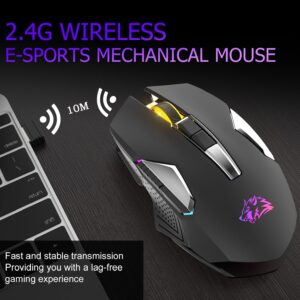 Wireless Gaming Mouse, RGB Wireless Mouse with Silent Ergonomics Button, USB C Rechargeable 7 Colors Cool LED Light Up Computer Mice, 3 Level Dpi for PC Gamer/Game Mauser/Laptop/Chromebook/Mac - Black