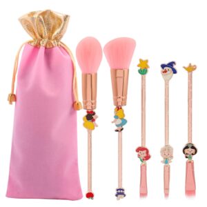 snow white and mermaid makeup brushes - novelty designed classic tales theme makeup brush set for girls, kawaii makeuptool gift for women (pink 1)