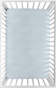 sweet jojo designs blue clouds boy fitted mini crib sheet baby nursery for portable crib or pack and play - slate and white cloud sky for vintage airplane aviator aviation collection