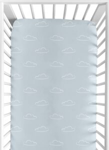 sweet jojo designs blue clouds boy fitted crib sheet baby or toddler bed nursery - slate and white cloud sky for vintage airplane aviator aviation collection