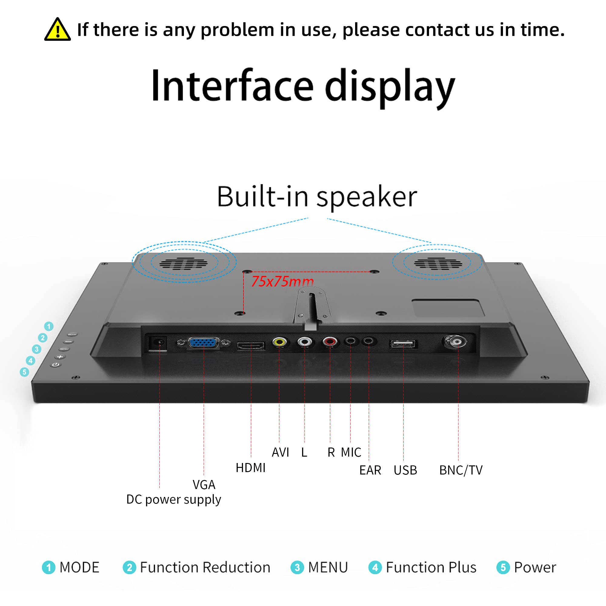 Thinlerain Small 13.3 inch Monitor HDMI Monitor 1366x768 LED Display Support HDMI VGA AV BNC USB Intput for PC Laptop Computer Home Kitchen Monitor, Built-in Speaker