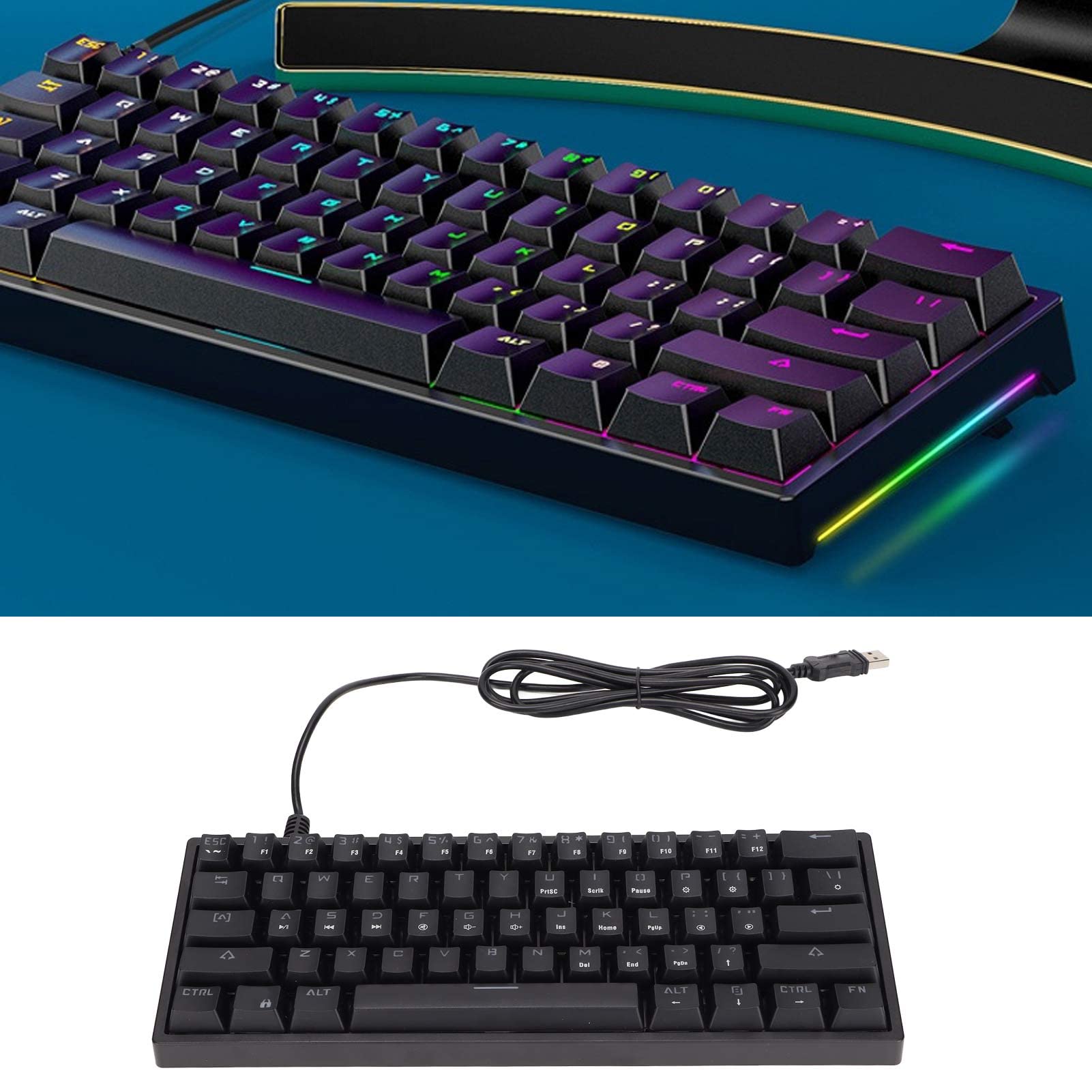 Entatial 61 Keys Mechanical Keyboard, Cool Lighting Blue Switch Light Weight Mechanical Gaming Keyboard for Office for Home