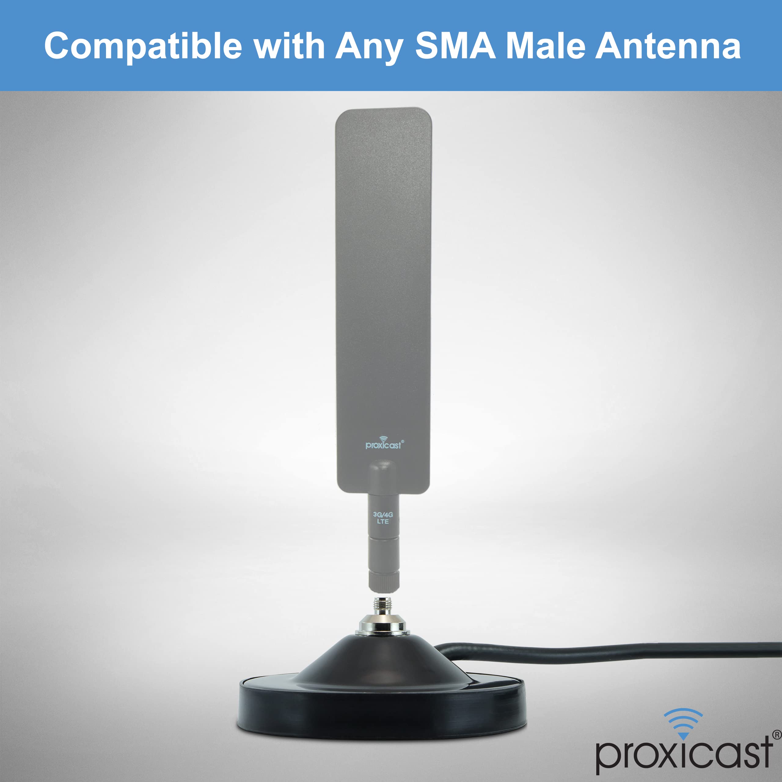 Proxicast Pro-Grade 3.5-Inch Magnetic Antenna Base (SMA Jack/SMA Plug + TS9 Adapter) - 6.5 Foot Coax Lead - for 4G/5G Cellular, Ham, ADS-B, GPS Antennas (ANT-120-MB5)