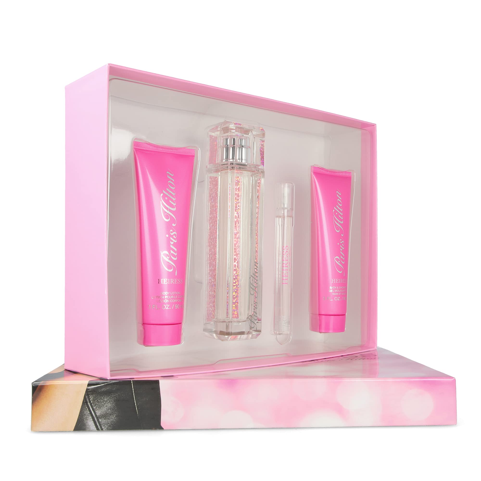 Paris Hilton Heiress 4 Piece Gift Set - 3.4 Oz Eau De Parfum Spray, 0.34 Oz Eau De Parfum Spray, 3.0 Oz Body Lotion, 3.0 Oz Shower Gel | Fragrance For Women