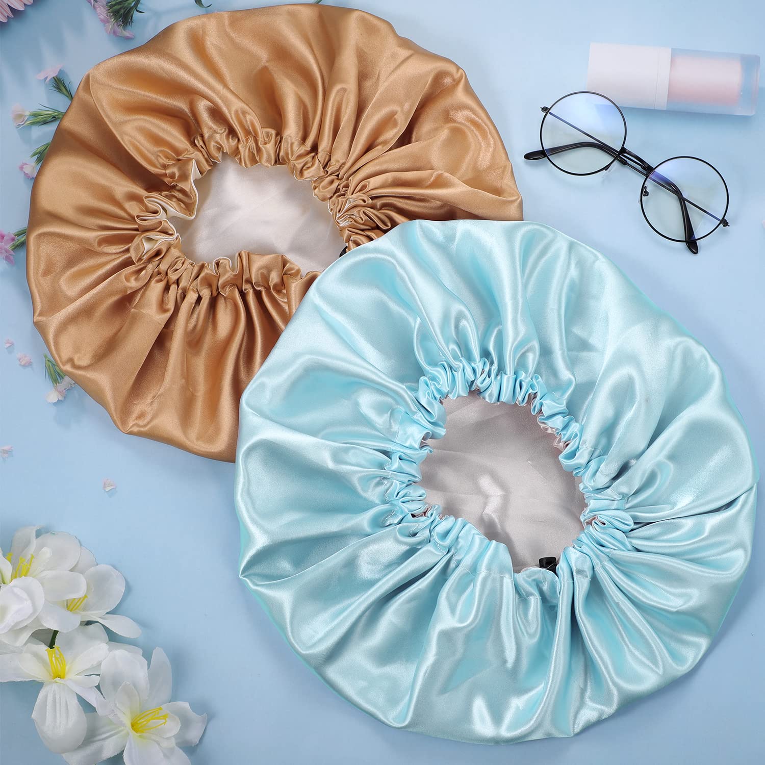 2 Pcs Satin Bonnet Silk Bonnet for Women Sleeping, Double Layer Satin Bonnet for Natural and Curly Hair