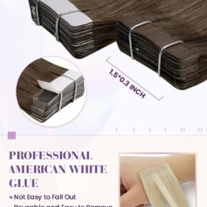 LaaVoo Tape in Hair Extensions Balayage Brown to Ash Blonde with Platinum Blonde Hair Extensions Tape in Human Hair Blonde Ombre Tape in Hair Extensions Human Hair for Women Seamless 12inch 30g 20pcs