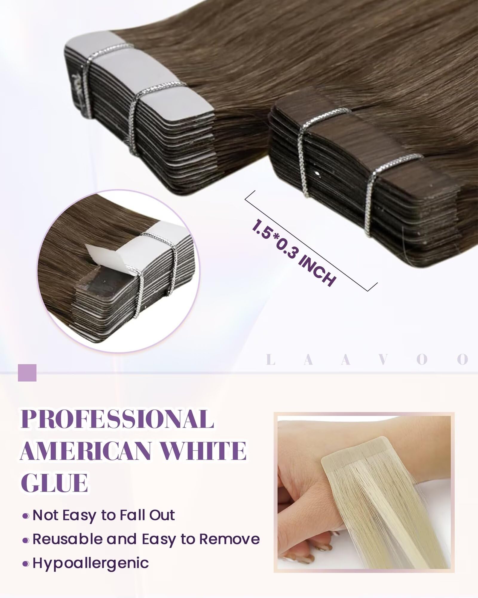 LaaVoo Tape in Hair Extensions Balayage Brown to Ash Blonde with Platinum Blonde Hair Extensions Tape in Human Hair Blonde Ombre Tape in Hair Extensions Human Hair for Women Seamless 12inch 30g 20pcs