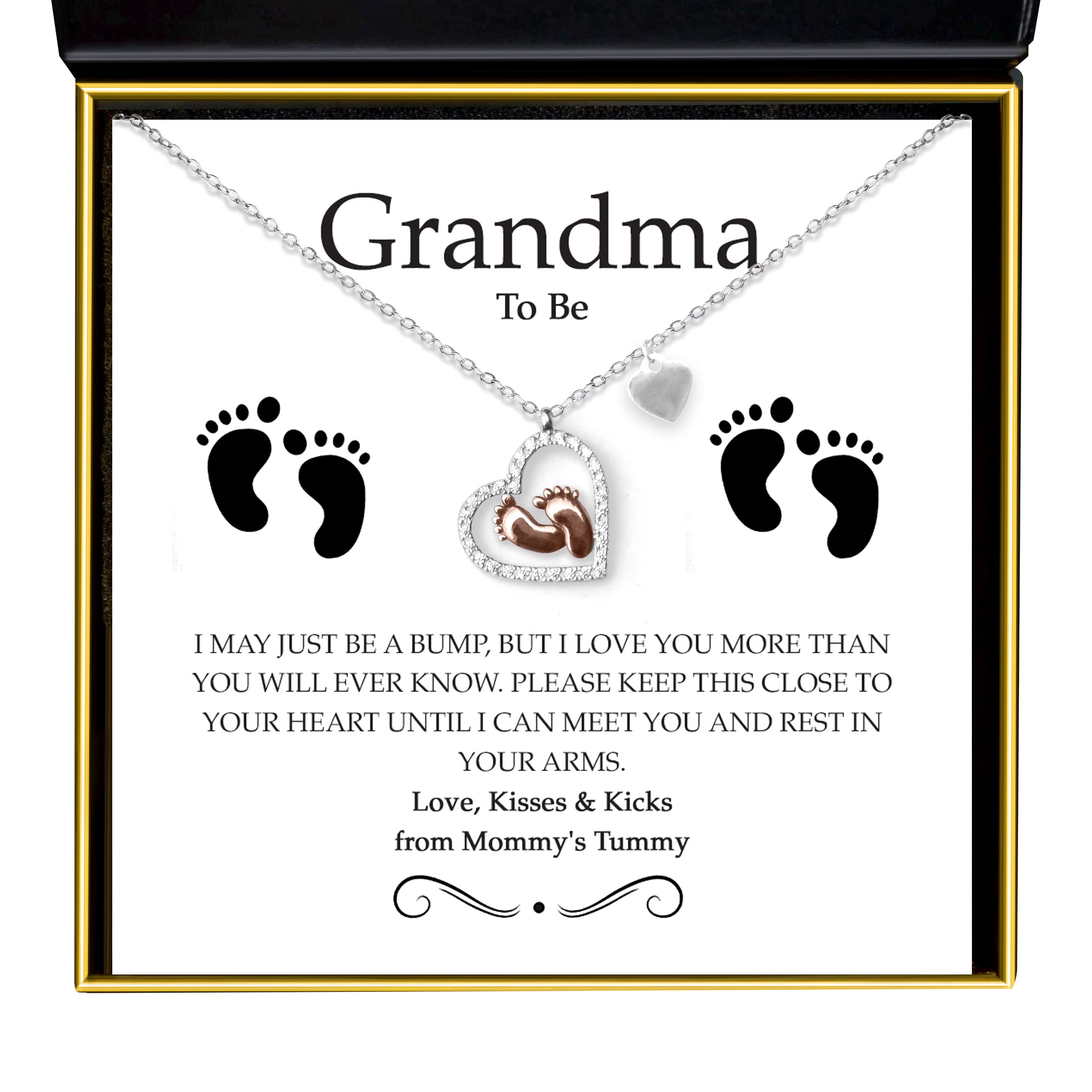 Aphrodite's Valentine's Gift for Grandma, Grandma to Be - Baby Feet Heart Pendant Necklace Baby Gift Set, Valentine's Day Gift Ideas for Grandma, Gifts for Grandmom, Valentine's Day Gift Grand Mother