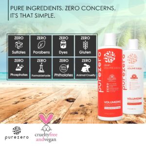 Purezero Volumizing Shampoo and Conditioner Set - Add Volume & Body - Zero Sulfates/Parabens/Dyes -100% Vegan & Cruelty-Free - Great for Color Treated Hair