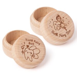 2pcs tooth fairy box for boy girl wooden tooth fairy keepsake box to place under pillow milk teeth container box cute lost tooth holder baby toddler teeth case for baby shower birthday gift