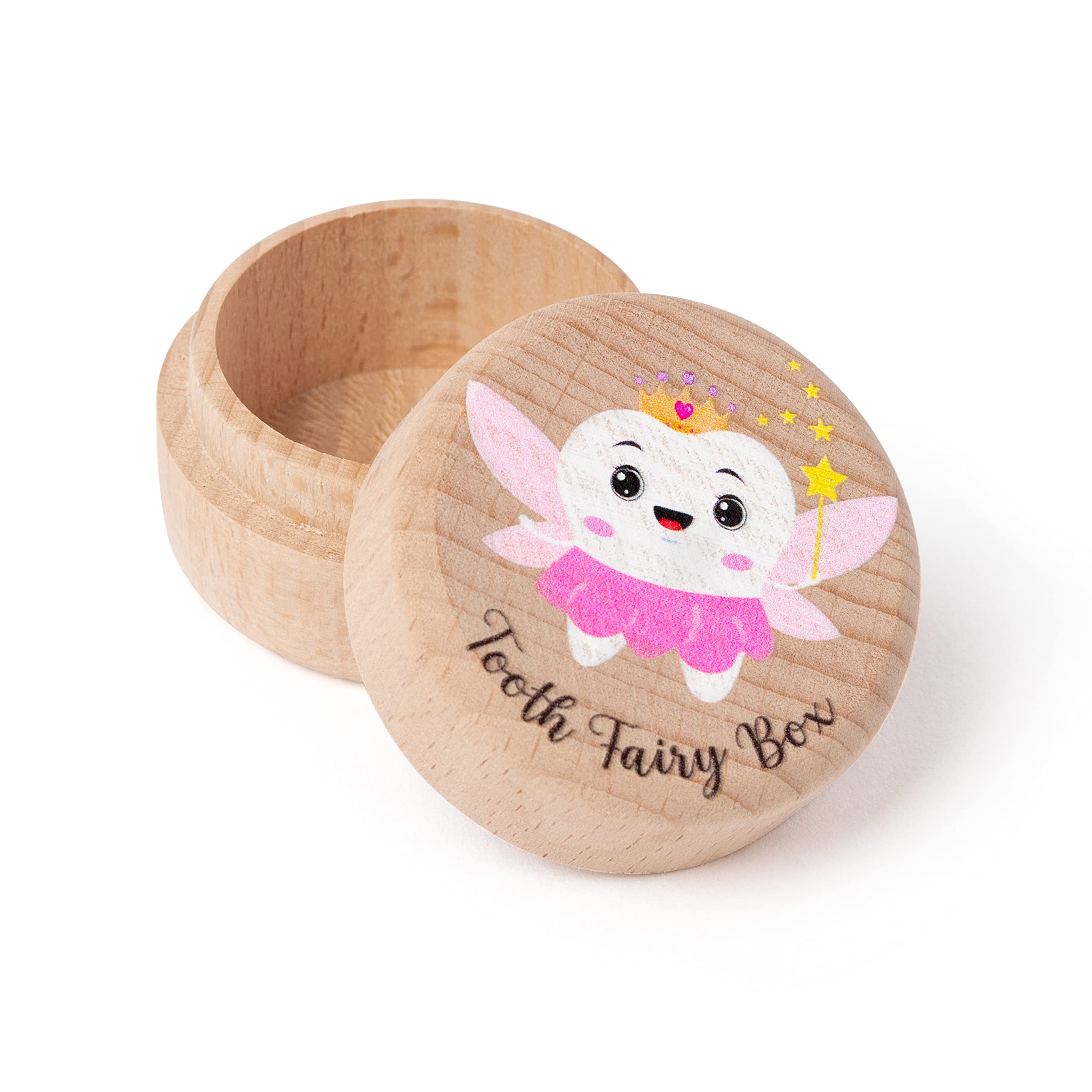 Colorful Tooth Fairy Box for Girl Wooden Tooth Fairy Keepsake Box to Place Under Pillow Milk Teeth Container Box Cute Lost Tooth Holder Baby Toddler Teeth Case for Baby Shower Birthday Gift