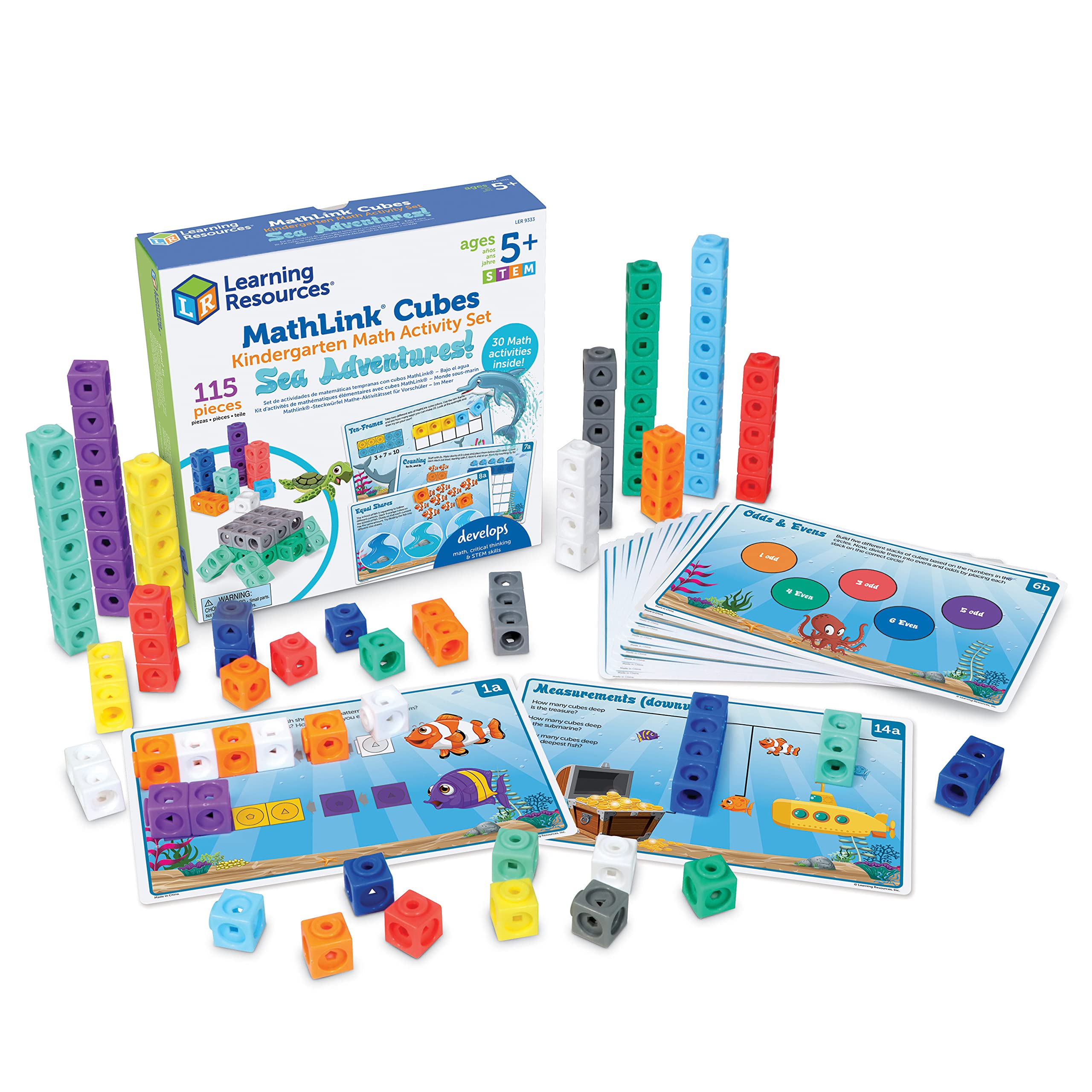 MathLink Cubes Kindergarten Math Activity Set Sea Adventures!, Math Teaching Toys, PreKManipulatives, Children’s Math Games, 115 Pieces, Age 5+