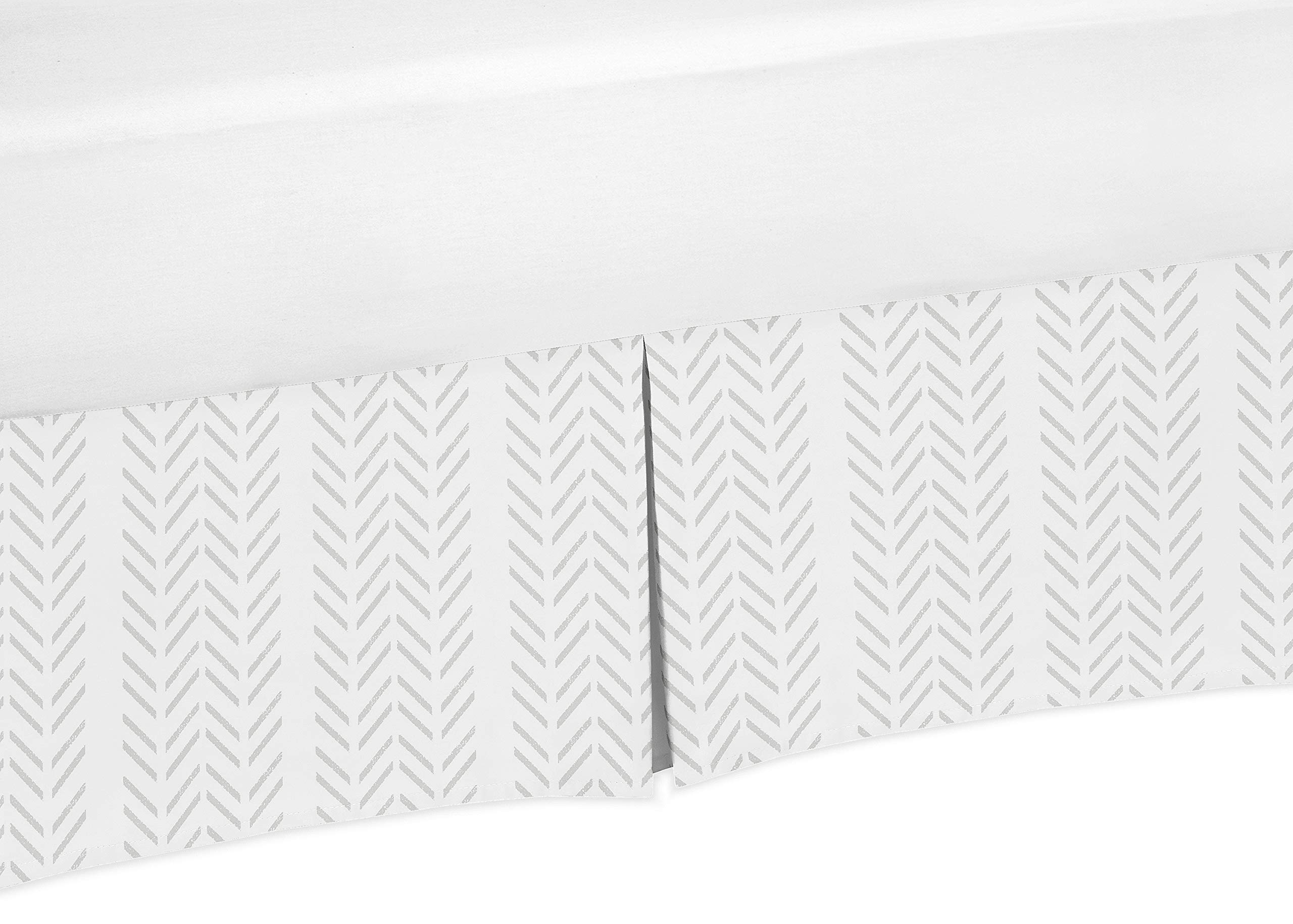 Sweet Jojo Designs Grey Chevron Arrow Boy Baby Crib Bed Skirt Nursery Dust Ruffle - Gray and White Geometric Construction Truck Tire Print