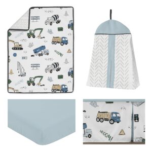 Sweet Jojo Designs Construction Truck Baby Boy Nursery Crib Bedding Set - 4 pieces - Grey Yellow Black Blue and Green Transportation Chevron Arrow