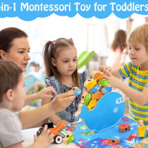 Dailyfunn Montessori Toy 4-in-1 Magnetic Fishing Game Stacking Blocks Lacing Beads Toys for Toddlers-Kids