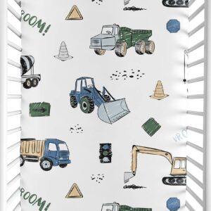 Sweet Jojo Designs Construction Truck Boy Fitted Mini Crib Sheet Baby Nursery for Portable Crib or Pack and Play - Grey Yellow Black Blue and Green Transportation