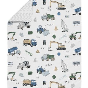 Sweet Jojo Designs Construction Truck Boy Toddler Kid Bedding Set - Childrens 5 Pieces Comforter, Sham and Sheets - Grey Yellow Black Blue and Green Transportation Chevron Arrow