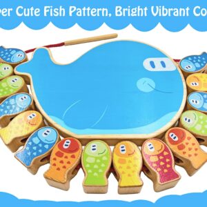 Dailyfunn Montessori Toy 4-in-1 Magnetic Fishing Game Stacking Blocks Lacing Beads Toys for Toddlers-Kids