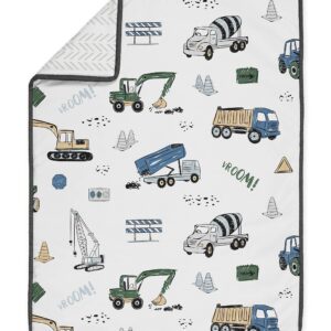 Sweet Jojo Designs Construction Truck Baby Boy Nursery Crib Bedding Set - 4 pieces - Grey Yellow Black Blue and Green Transportation Chevron Arrow