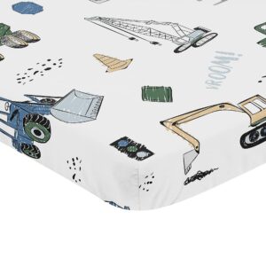 Sweet Jojo Designs Construction Truck Boy Fitted Mini Crib Sheet Baby Nursery for Portable Crib or Pack and Play - Grey Yellow Black Blue and Green Transportation