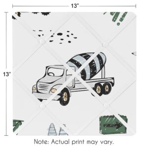 Sweet Jojo Designs Construction Truck Fabric Memory Memo Photo Bulletin Board - Grey Yellow Black Blue and Green Transportation