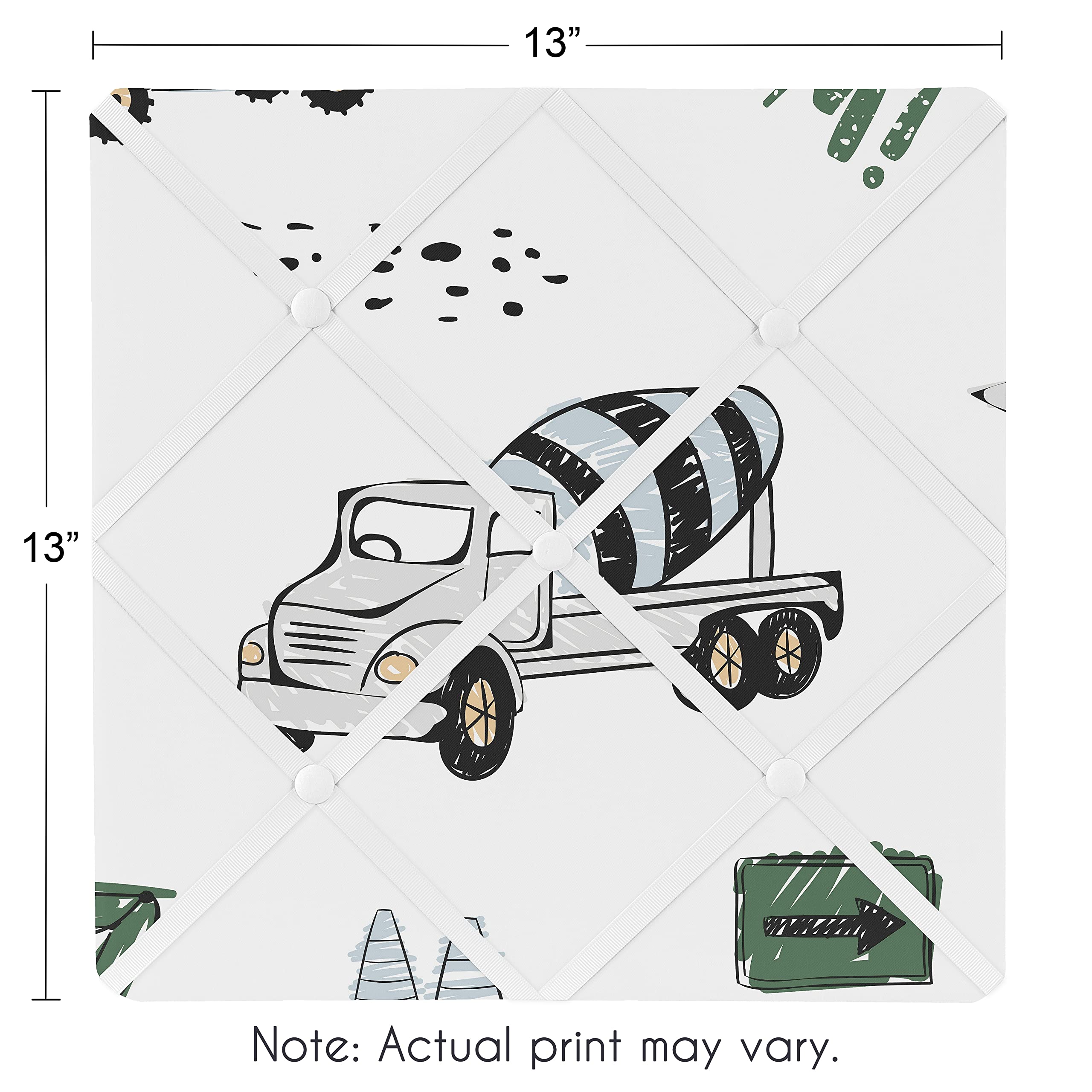 Sweet Jojo Designs Construction Truck Fabric Memory Memo Photo Bulletin Board - Grey Yellow Black Blue and Green Transportation