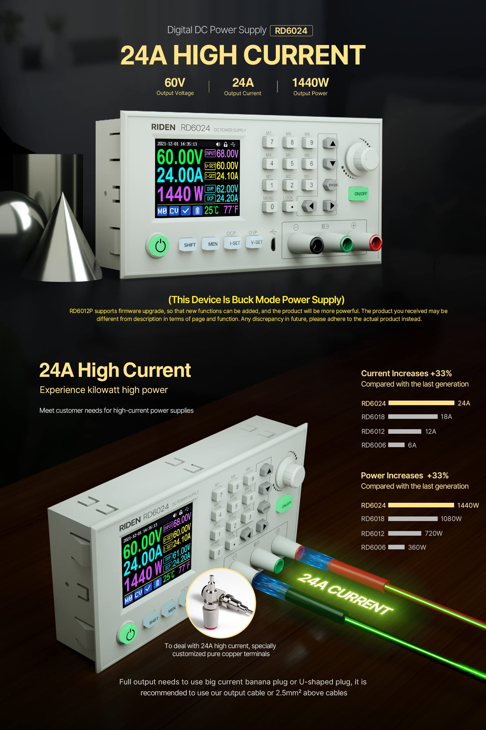 RD RD6024 60V 24A USB DC DC voltage current adjustable buck voltage conveter programble Step Down Power Supply (RD6024)