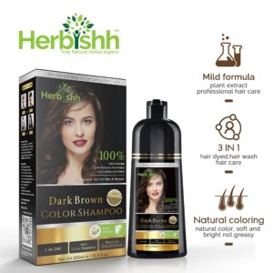 Herbishh Hair Dye Color Shampoo, 500ml Dark Brown, Argan Oil for Hair 30ml - Strengthening Combo for Frizz Control & Damage Repair