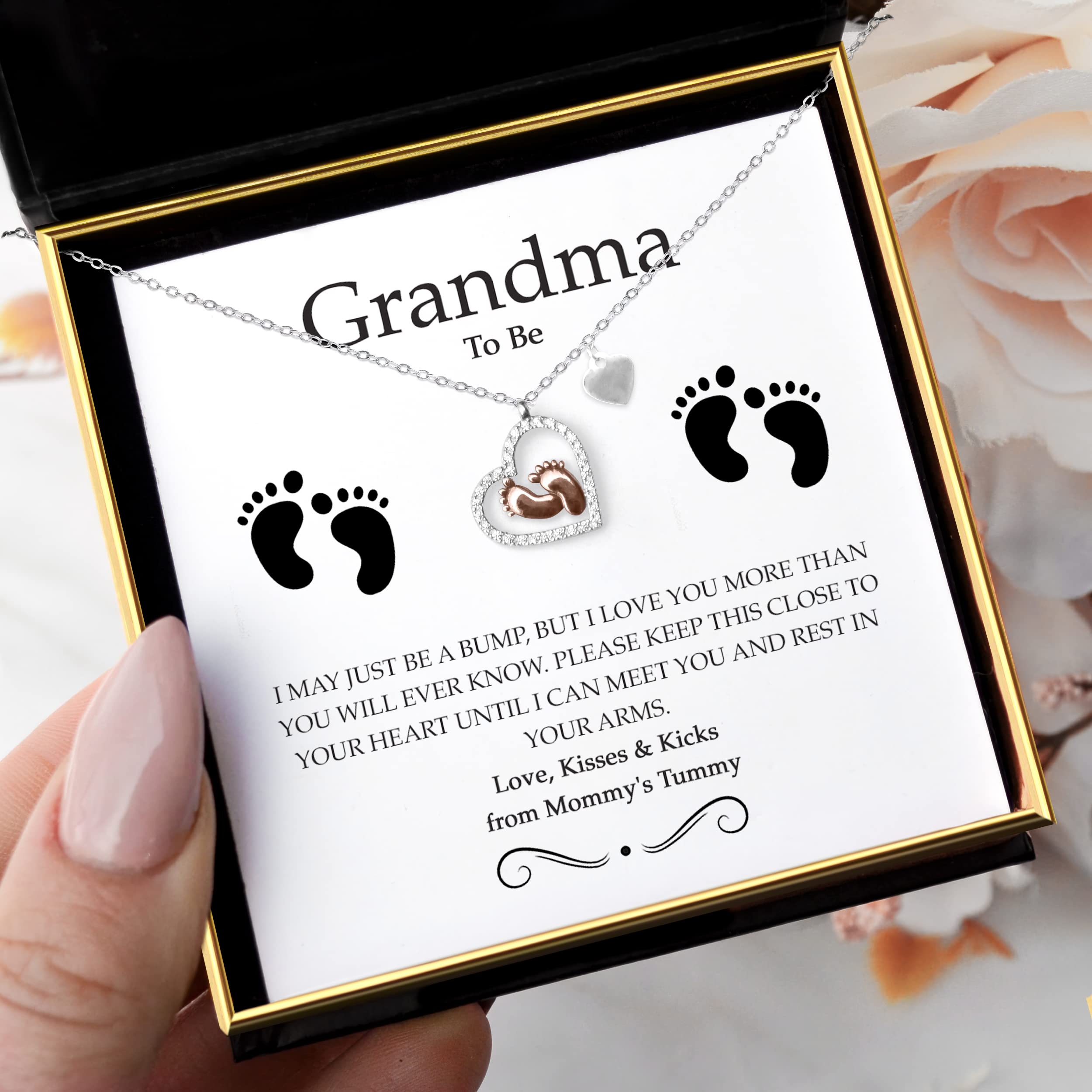 Aphrodite's Valentine's Gift for Grandma, Grandma to Be - Baby Feet Heart Pendant Necklace Baby Gift Set, Valentine's Day Gift Ideas for Grandma, Gifts for Grandmom, Valentine's Day Gift Grand Mother