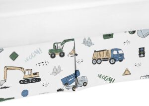 sweet jojo designs construction truck boy baby crib bed skirt nursery dust ruffle - grey yellow black blue and green transportation