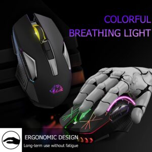 Wireless Gaming Mouse, RGB Wireless Mouse with Silent Ergonomics Button, USB C Rechargeable 7 Colors Cool LED Light Up Computer Mice, 3 Level Dpi for PC Gamer/Game Mauser/Laptop/Chromebook/Mac - Black