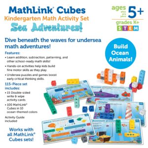 MathLink Cubes Kindergarten Math Activity Set Sea Adventures!, Math Teaching Toys, PreKManipulatives, Children’s Math Games, 115 Pieces, Age 5+