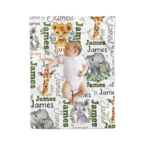 Douce Home Personalized Baby Blanket Safari, Baby Blanket with Name, Custom Blanket for Baby Boy, 30"x40"