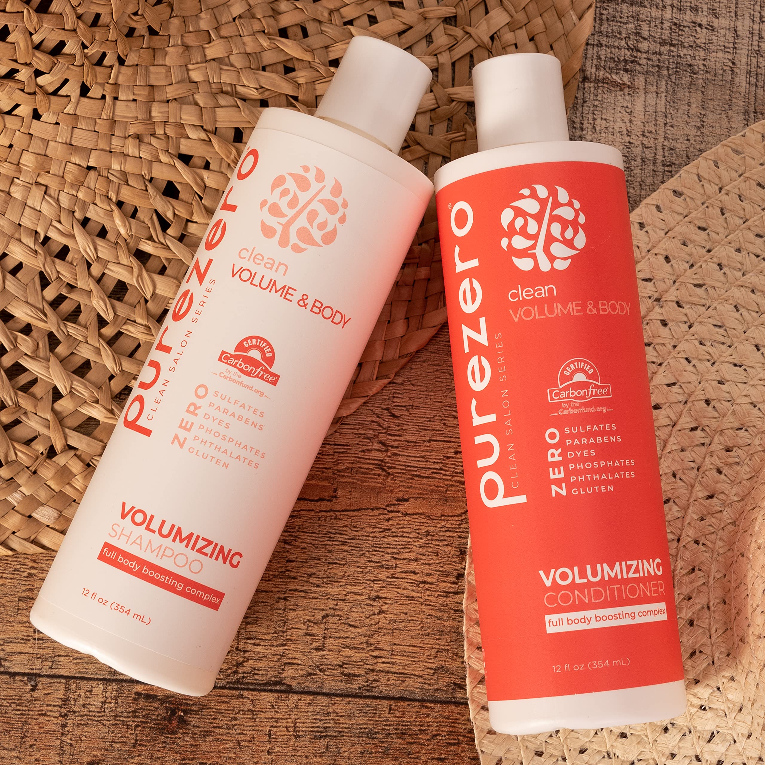 Purezero Volumizing Shampoo and Conditioner Set - Add Volume & Body - Zero Sulfates/Parabens/Dyes -100% Vegan & Cruelty-Free - Great for Color Treated Hair