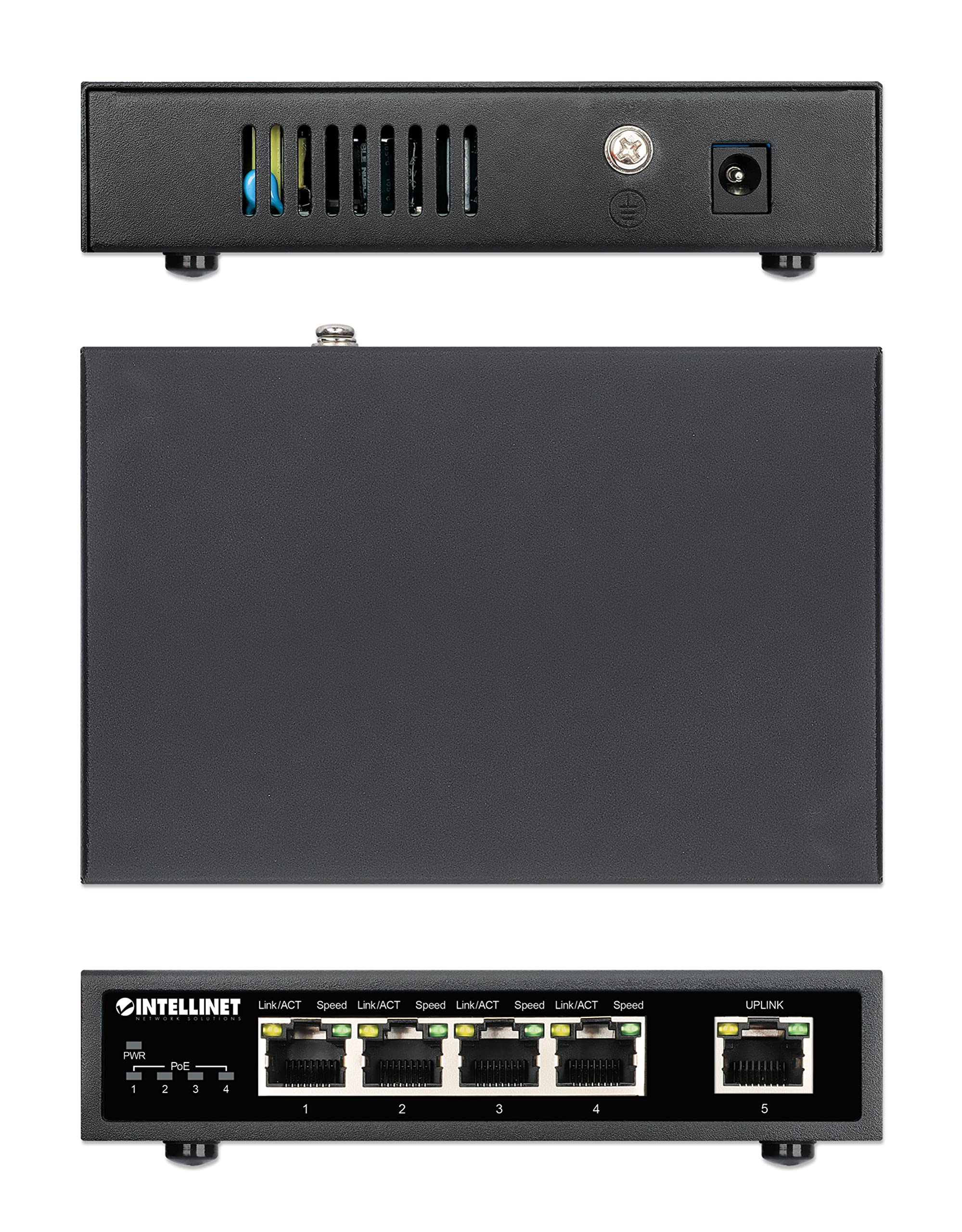 Intellinet 5-Port Poe Ethernet Switch - 62W Power Budget, Power Output up to 30W Per Port, Unmanaged, Wall Mountable, Fanless - for Computer Networking Hub, Desktop, 3 Yr Mfg Warranty – 561839