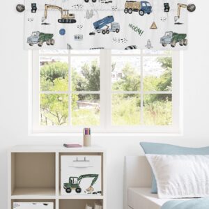 Sweet Jojo Designs Construction Truck Window Treatment Valance - Grey Yellow Black Blue and Green Transportation