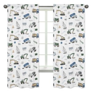 sweet jojo designs construction truck window treatment panels curtains - set of 2 - grey yellow black blue and green transportation