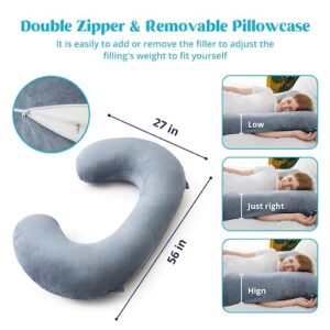 puredown® Pregnancy Pillow for Sleeping- C Shaped Full Body Maternity Pillow for Pregnant Women, Support for Back, HIPS, Legs, Removable and Washable Cover, 27" x 56" Inch Pillow, Navy Blue