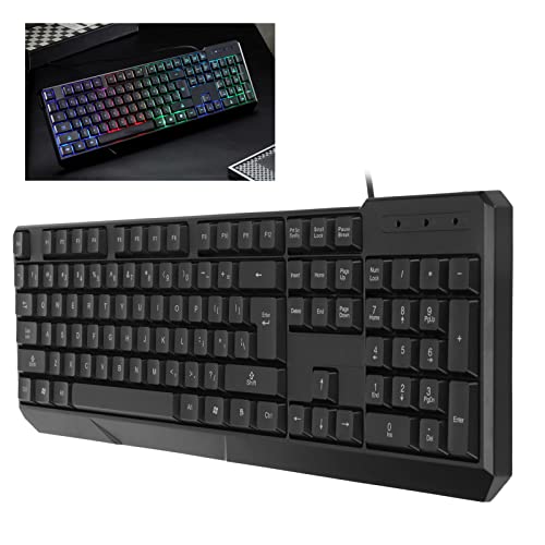 Byged Gaming Keyboards, 104 Keys Keyboard 7 RGB Backlit Keyaboard Durable Adjustable Wired Keyboards with RGB Backlit Mode, for Home Office