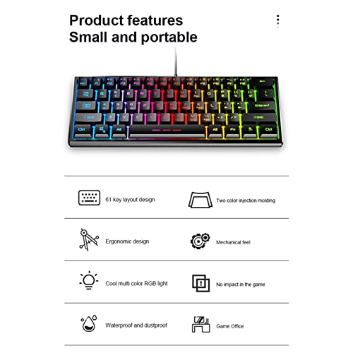 Byged PC Gaming Keyboards, Portable Backlight Keyboard 61 Keys USB Wired Keyboard PC Gaming Keyboard with Stable Non Slip Tripod, for Home Office Computer