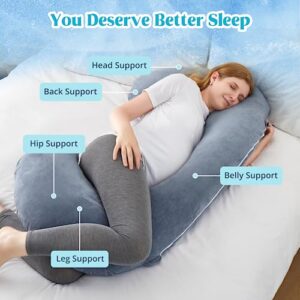 puredown® Pregnancy Pillow for Sleeping- C Shaped Full Body Maternity Pillow for Pregnant Women, Support for Back, HIPS, Legs, Removable and Washable Cover, 27" x 56" Inch Pillow, Navy Blue