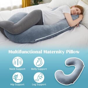 puredown® Pregnancy Pillow for Sleeping- C Shaped Full Body Maternity Pillow for Pregnant Women, Support for Back, HIPS, Legs, Removable and Washable Cover, 27" x 56" Inch Pillow, Navy Blue