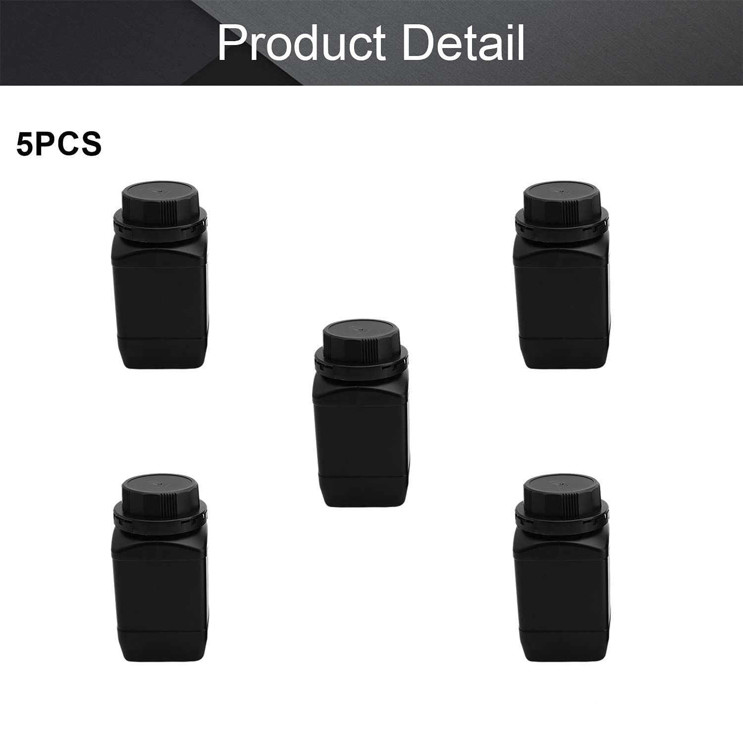 Heyiarbeit 5pcs Plastic Lab Chemical Reagent Bottle 500ml/17oz Wide Mouth Sample Sealing Liquid/Solid Storage Bottles Black