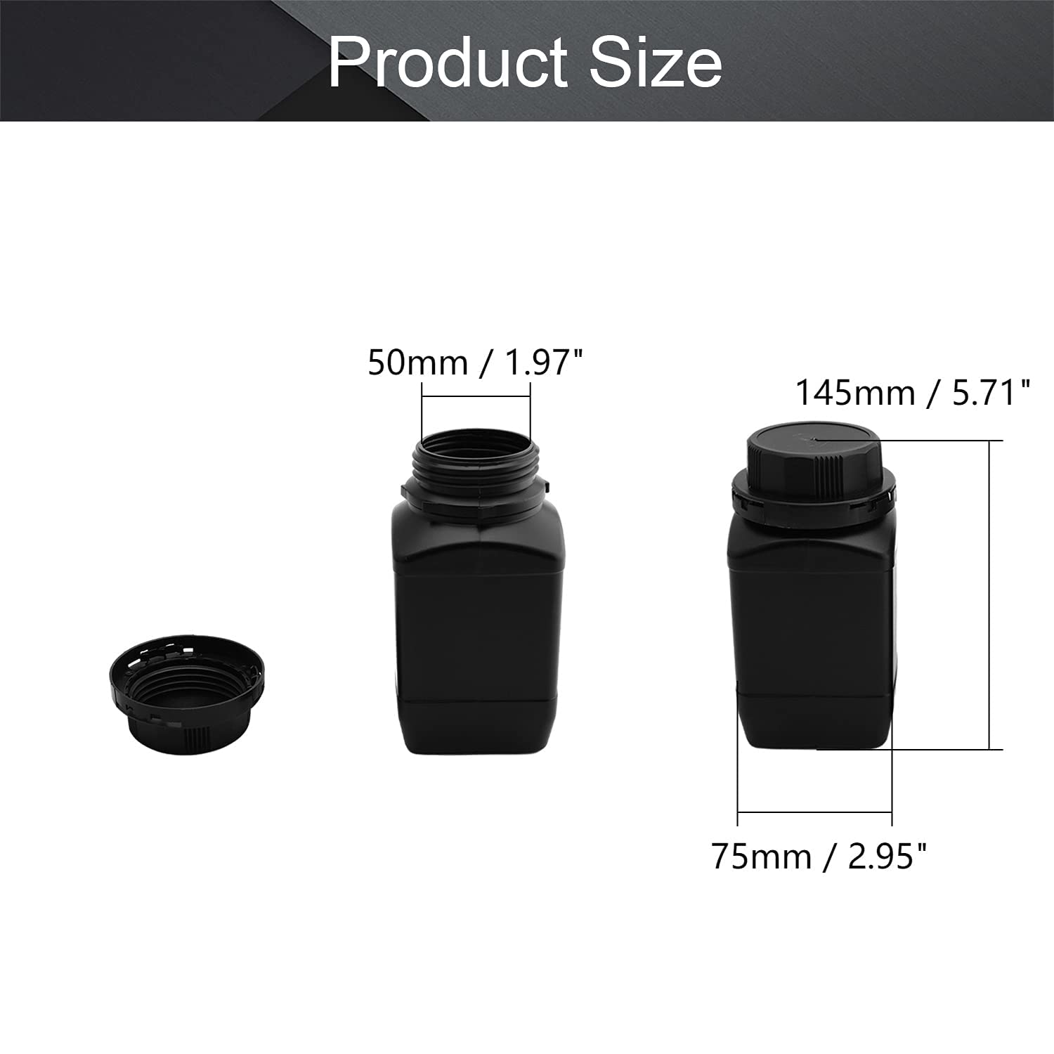 Heyiarbeit 5pcs Plastic Lab Chemical Reagent Bottle 500ml/17oz Wide Mouth Sample Sealing Liquid/Solid Storage Bottles Black