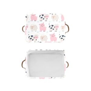 Deven Pig Cow Sheep Personalized Large Storage Baskets for Organizing Shelves with Handle,Closet Decorative Storage Bins for Bathroom,Nursery,Home 1 Pack