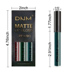 AMY'S DIARY 3Pcs Dark Red Green Matte Liquid Lipstick Sets,Matte Lipstick Lip Stain Long Lasting 24 Waterproof Lip Gloss Gift Set Matt Liquid Makeup Lipstick for Women