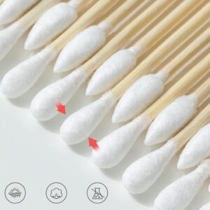 1000 Count Organic Bamboo Cotton Swabs - Pointy/Round Head Biodegradable Wooden Cotton Buds for Ear, Plastic Free Double Ear Cotton Sticks for Cleaning, Makeup