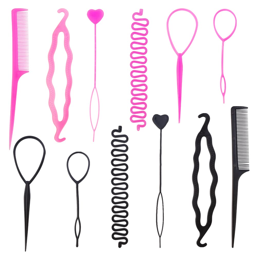 TCOTBE 2 Sets Topsy Tail Hair Accessories - DIY Braiding Tool Kit for Girls and Women, Updos, Ponytails, and French Braids